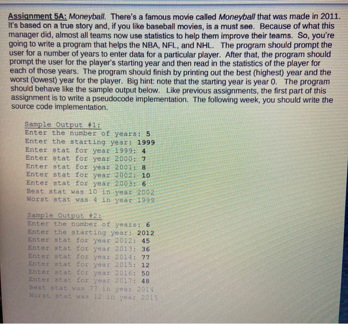 Solved Assignment 5A: Moneyball. There's a famous movie | Chegg.com