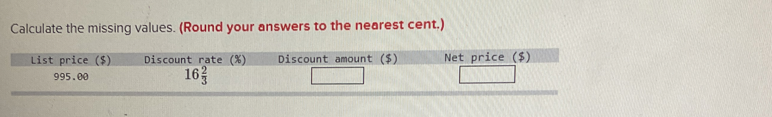 Solved Calculate the missing values. (Round your answers to | Chegg.com