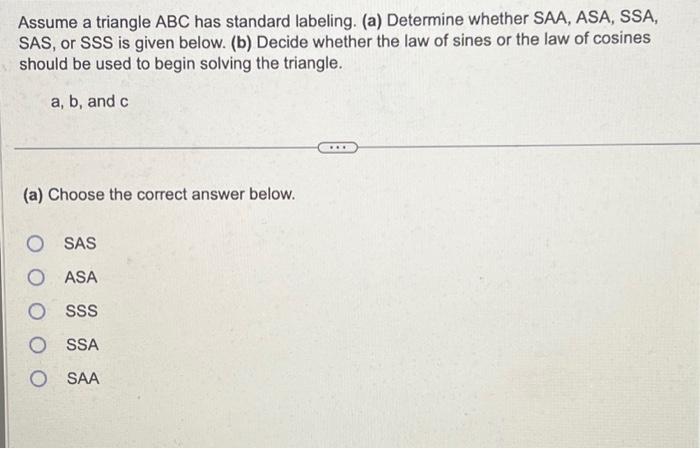 Solved Assume a triangle ABC has standard labeling. (a) | Chegg.com