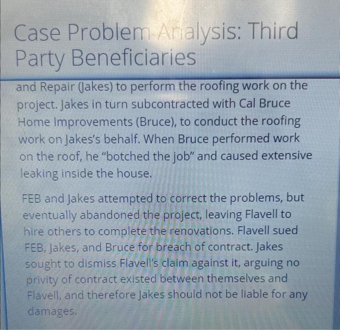 Case Problem Analysis: Third Party Beneficiaries Ava | Chegg.com