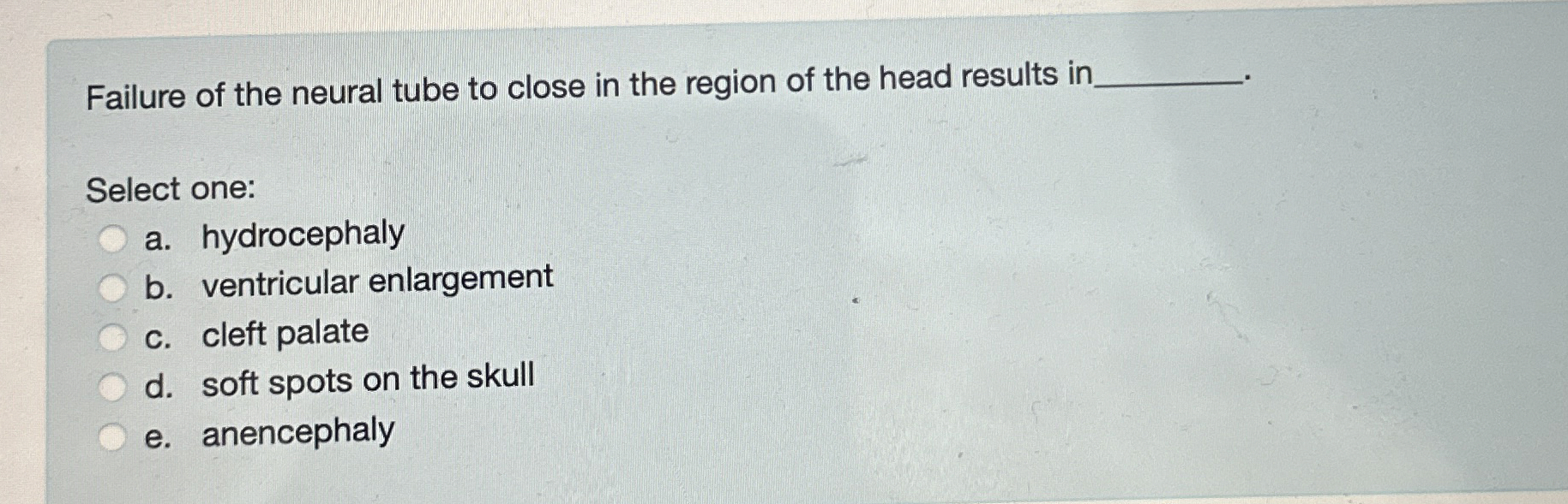 Solved Failure of the neural tube to close in the region of | Chegg.com