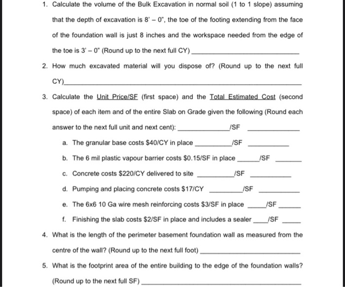 1. Calculate the volume of the Bulk Excavation in | Chegg.com