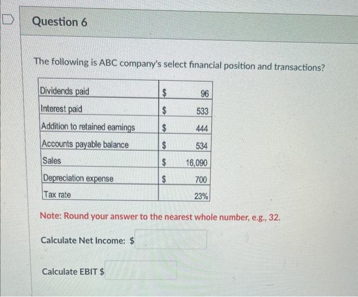 Solved The following is ABC company's select financial | Chegg.com