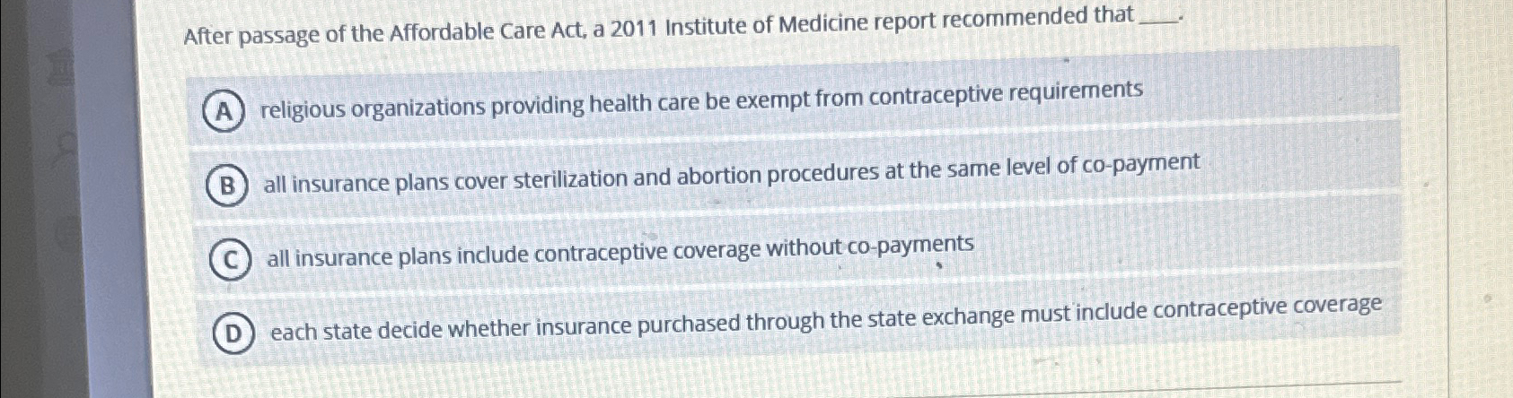 Solved After passage of the Affordable Care Act, a 2011 | Chegg.com