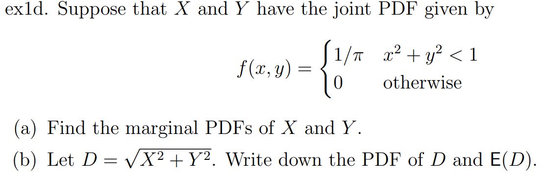 Solved ex1d. ﻿Suppose that x ﻿and Y ﻿have the joint PDF | Chegg.com