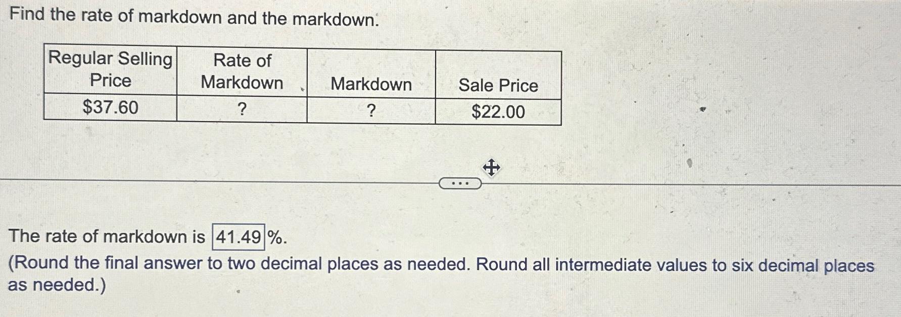 Solved Find the rate of markdown and the | Chegg.com