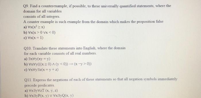 Solved Q9. Find a counterexample, if possible, to these | Chegg.com
