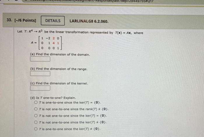 Solved Let T:R4→R3 be the linear transformation represented | Chegg.com