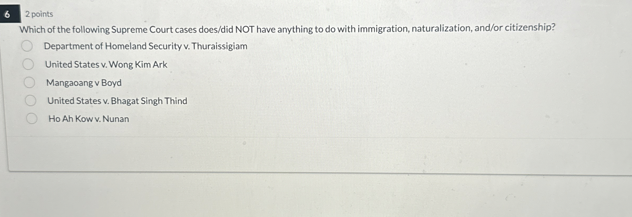 Solved 62 ﻿pointsWhich of the following Supreme Court cases | Chegg.com