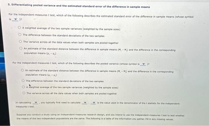 Solved 5. Differentiating pooled variance and the estimated | Chegg.com