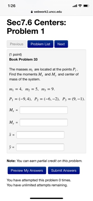 Solved 1:26 a webwork2 uncc.edu webwork2.uncc.edu Sec7.6 | Chegg.com