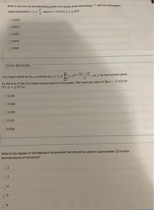 Solved What is the error by the alternating series error | Chegg.com