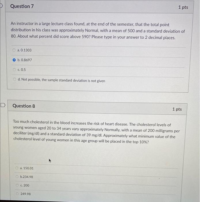 Solved An instructor in a large lecture class found, at the | Chegg.com