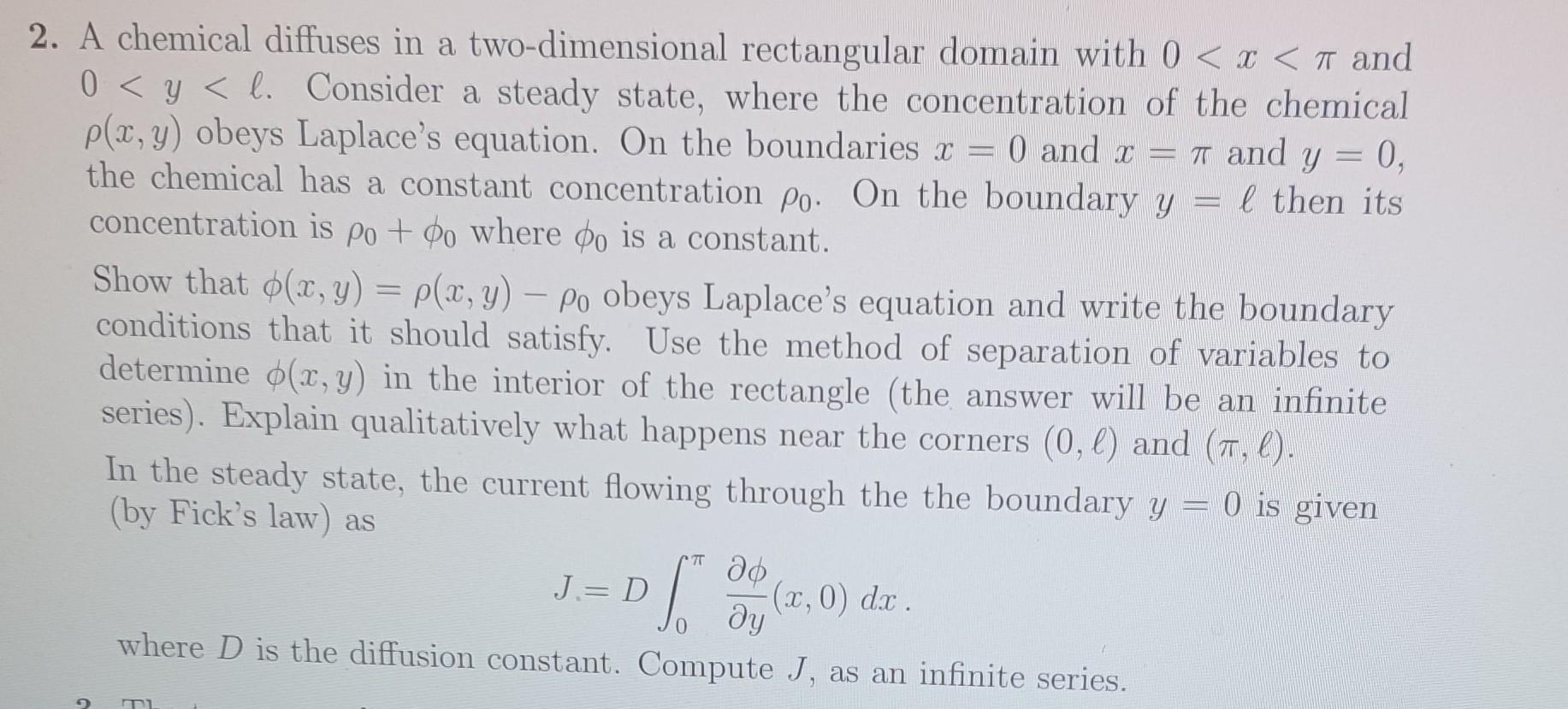Solved A chemical diffuses in a two-dimensional rectangular | Chegg.com