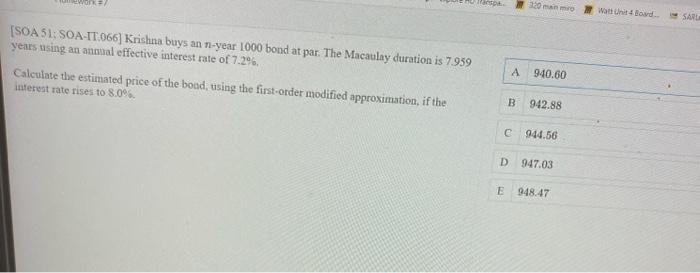 Solved bond at par. The Macaulay duration is 7.959 Calculate | Chegg.com