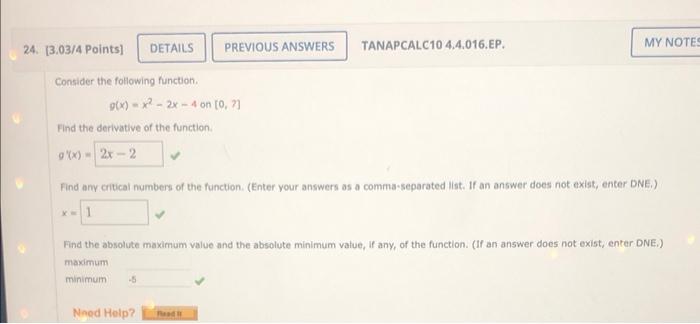 Solved Consider the following function. g(x)=x2−2x−4 on | Chegg.com