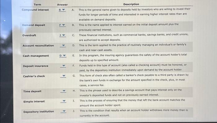 chapter 4. managing your cash & savingsMatch these | Chegg.com