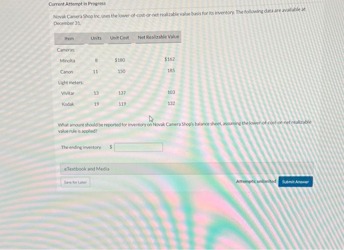 Solved Novak Camera Shop inc uses the lower-of-cost-or-net | Chegg.com