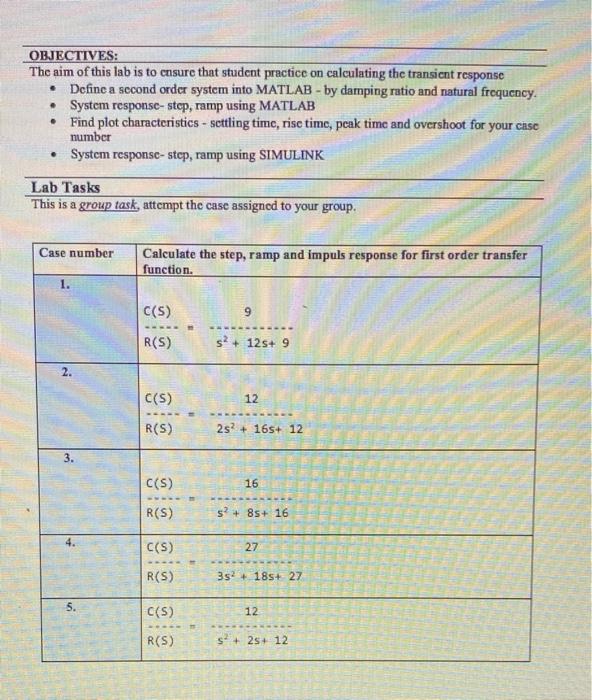 task1: step ramp reponse of the first order transfer | Chegg.com