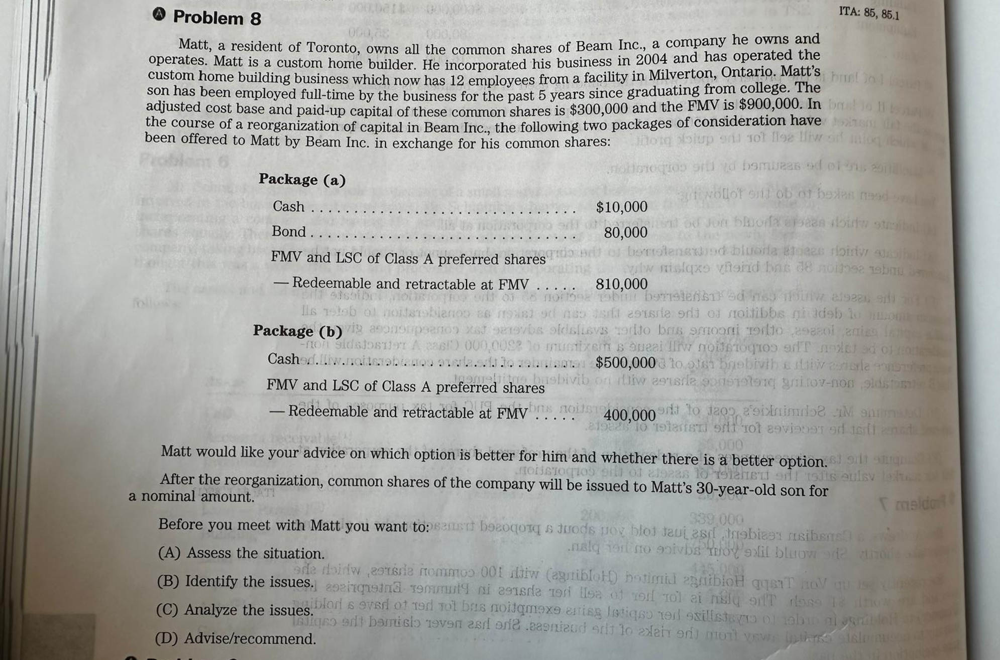 Solved -1. ﻿Problem 8Matt, a resident of Toronto, owns all | Chegg.com
