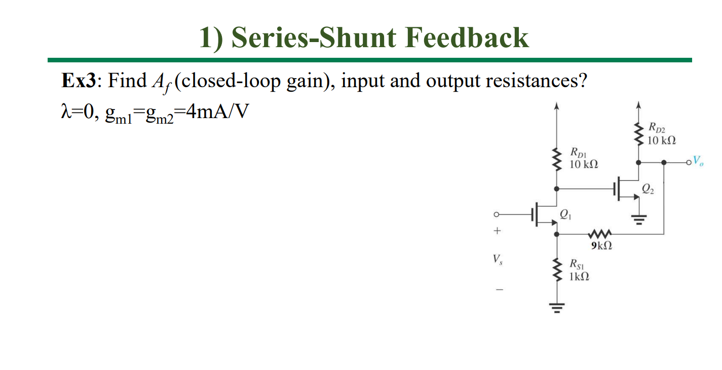 Solved Series-Shunt FeedbackEx3: Find Af (closed-loop gain), | Chegg.com