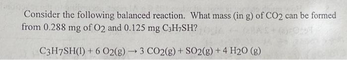 Solved Consider the following balanced reaction. What mass | Chegg.com