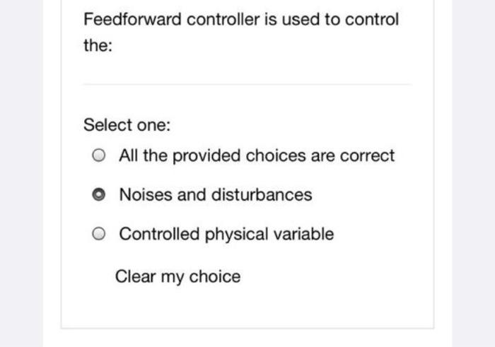 Solved Feedforward controller is used to control the: Select | Chegg.com
