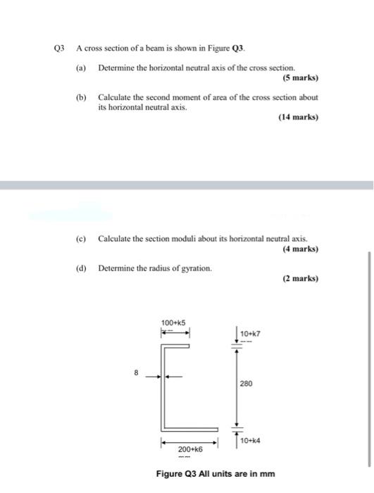 Solved Q3 A cross section of a beam is shown in Figure Q3. | Chegg.com