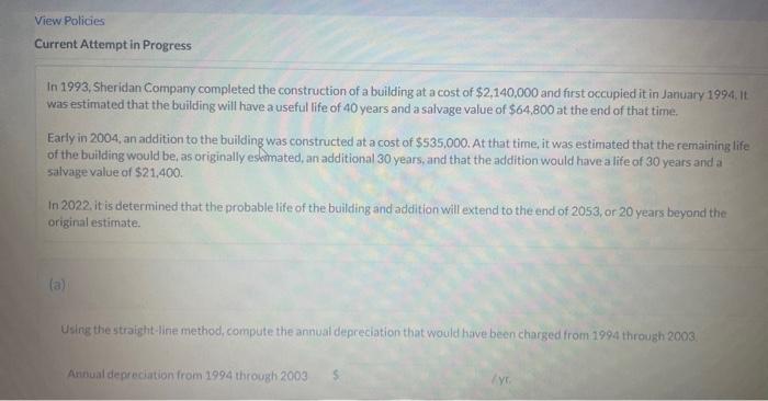 Solved In 1993, Sheridan Company completed the construction | Chegg.com