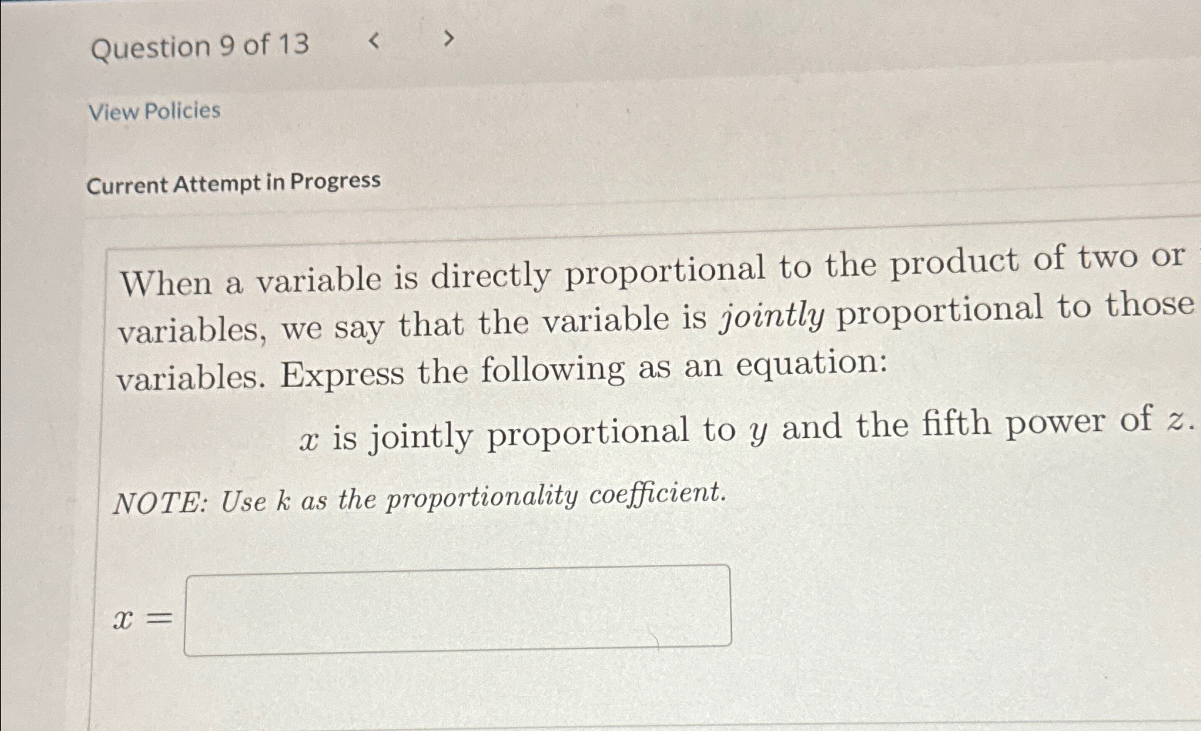Solved Question 9 ﻿of 13View PoliciesCurrent Attempt in | Chegg.com