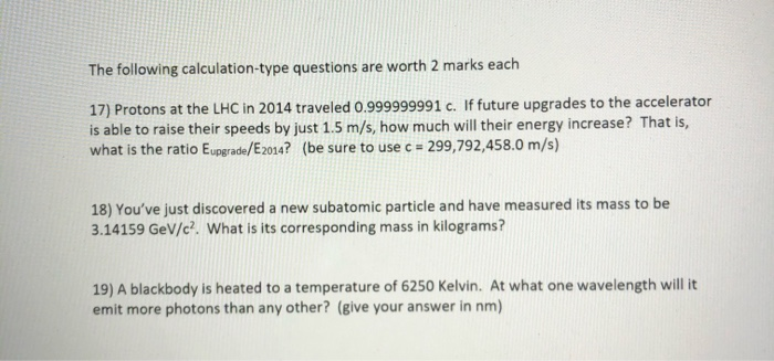 Solved The following calculation-type questions are worth 2 | Chegg.com