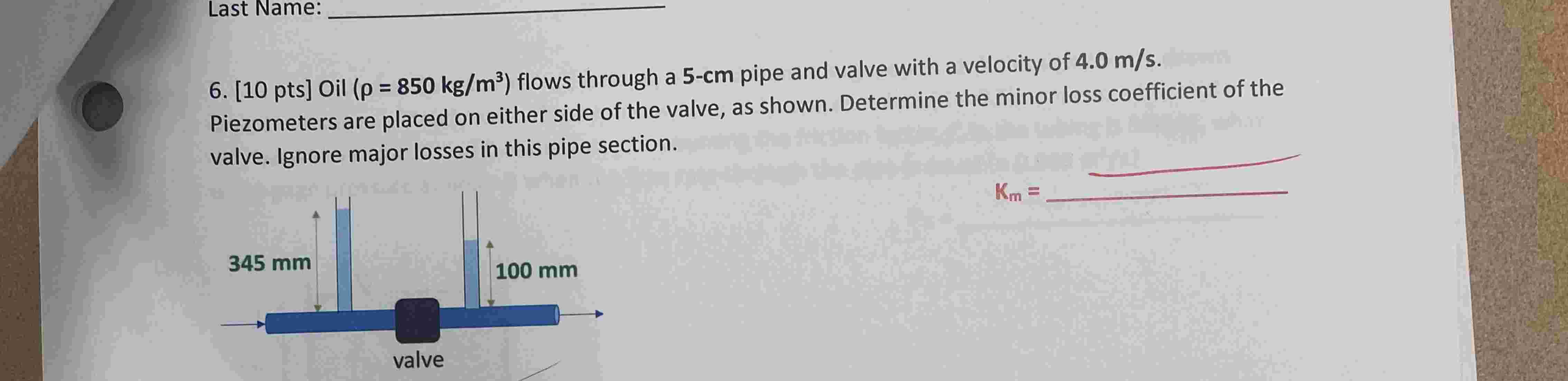 Solved ρ=850kgm3 5-cm ﻿pipe and valve with a velocity | Chegg.com