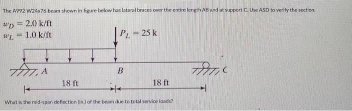 Solved The A992 W24x76 beam shown in figure below has | Chegg.com