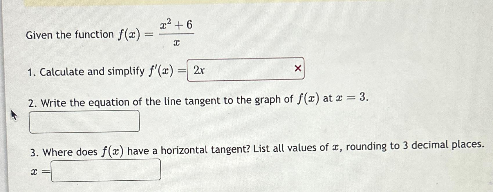 Solved Given the function f(x)=x2+6xCalculate and simplify | Chegg.com