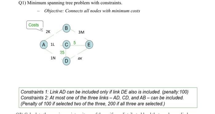 Solved Q1 Minimum Spanning Tree Problem With Constraints