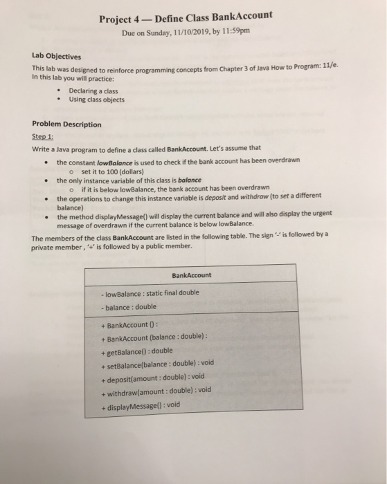 Solved Project 4 - Define Class BankAccount Due on Sunday, | Chegg.com