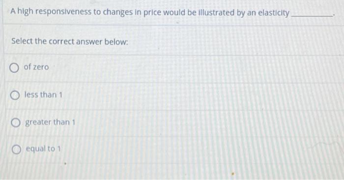 Solved A high responsiveness to changes in price would be | Chegg.com