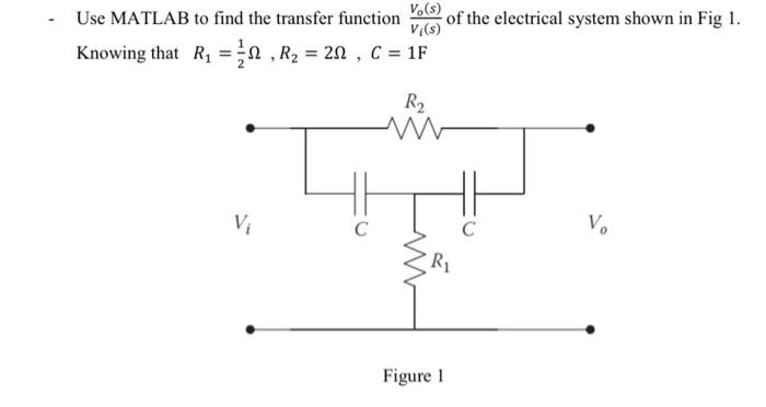 Solved Use MATLAB to find the transfer function Vi(s)Vo(s) | Chegg.com