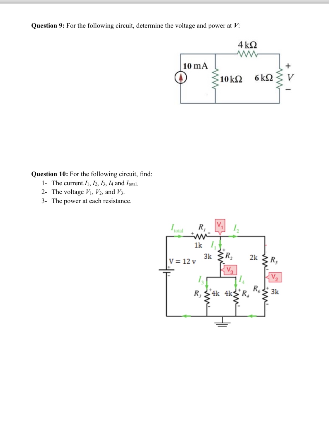 Solved Question 9: For the following circuit, determine the | Chegg.com