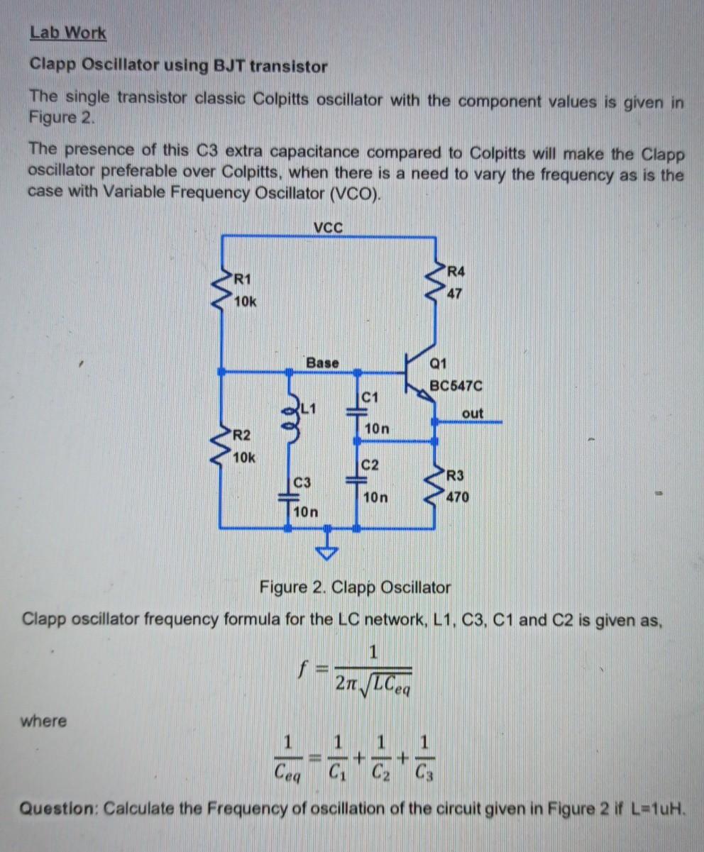 Oscillators Lab In this Lab, you will build LC type | Chegg.com