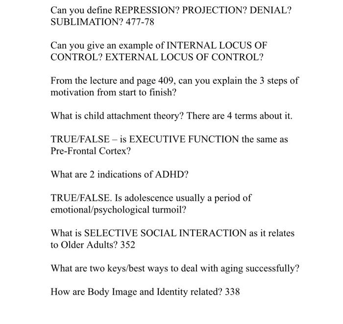 Solved Can you define REPRESSION? PROJECTION? DENIAL? | Chegg.com