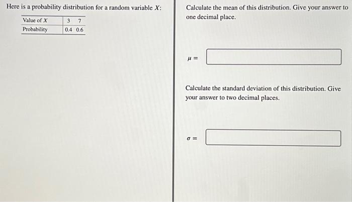 Solved Here is a probability distribution for a random | Chegg.com