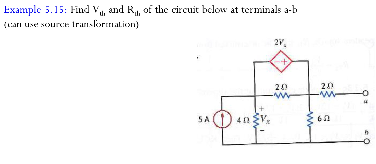 Solved Example 5.15: Find Vth ﻿and Rth ﻿of the circuit below | Chegg.com