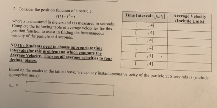 Solved 2. Consider the position function of a particle: Time | Chegg.com