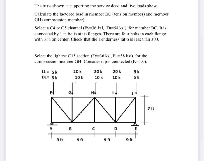 [Solved]: The truss shown is supporting the service dead an