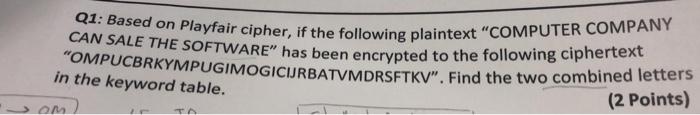 Solved Q1 Based On Playfair Cipher If The Following 0946