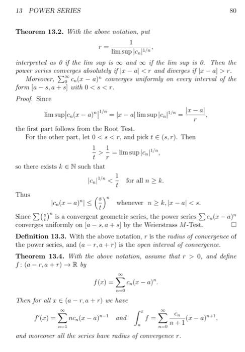 Solved Real Analysis(Power Series): Prove the following | Chegg.com