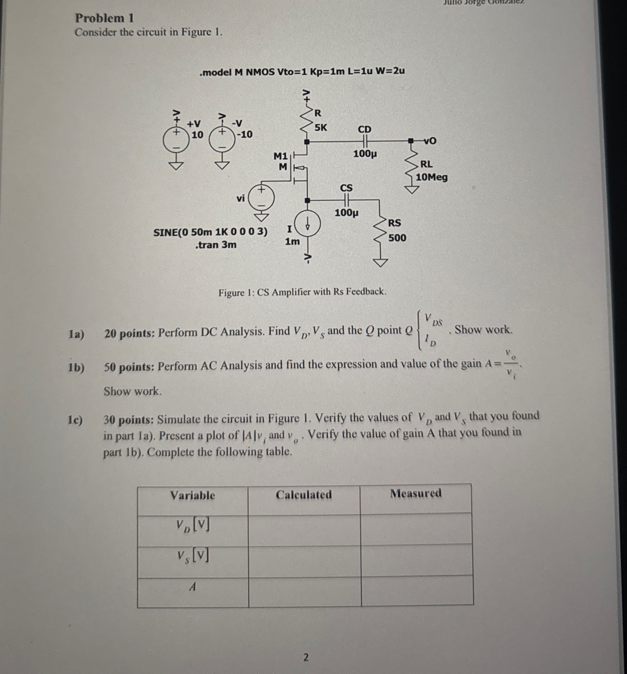 Solved Problem 1Consider the circuit in Figure 1..model M | Chegg.com
