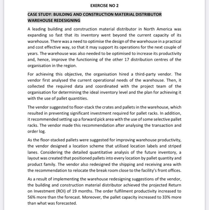 Solved EXERCISE NO 2 CASE STUDY: BUILDING AND CONSTRUCTION | Chegg.com