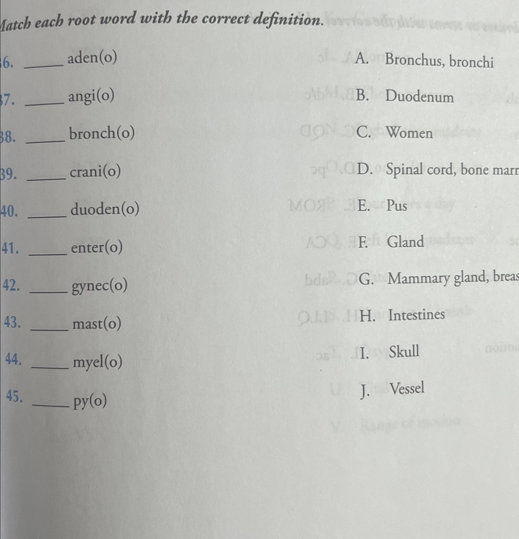 Solved Iatch each root word with the correct definition. | Chegg.com